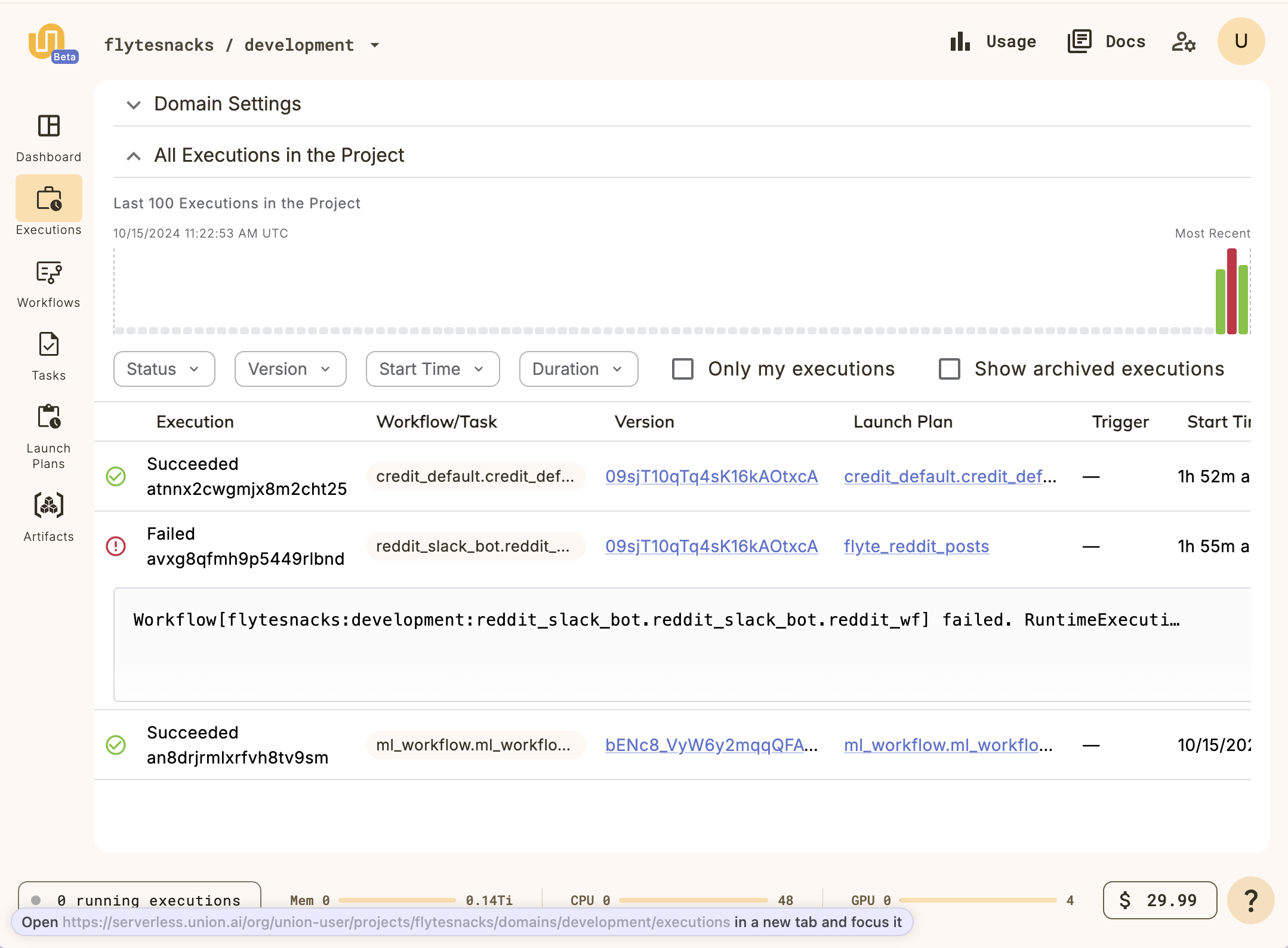 Viewing workflow executions | Union.ai Docs